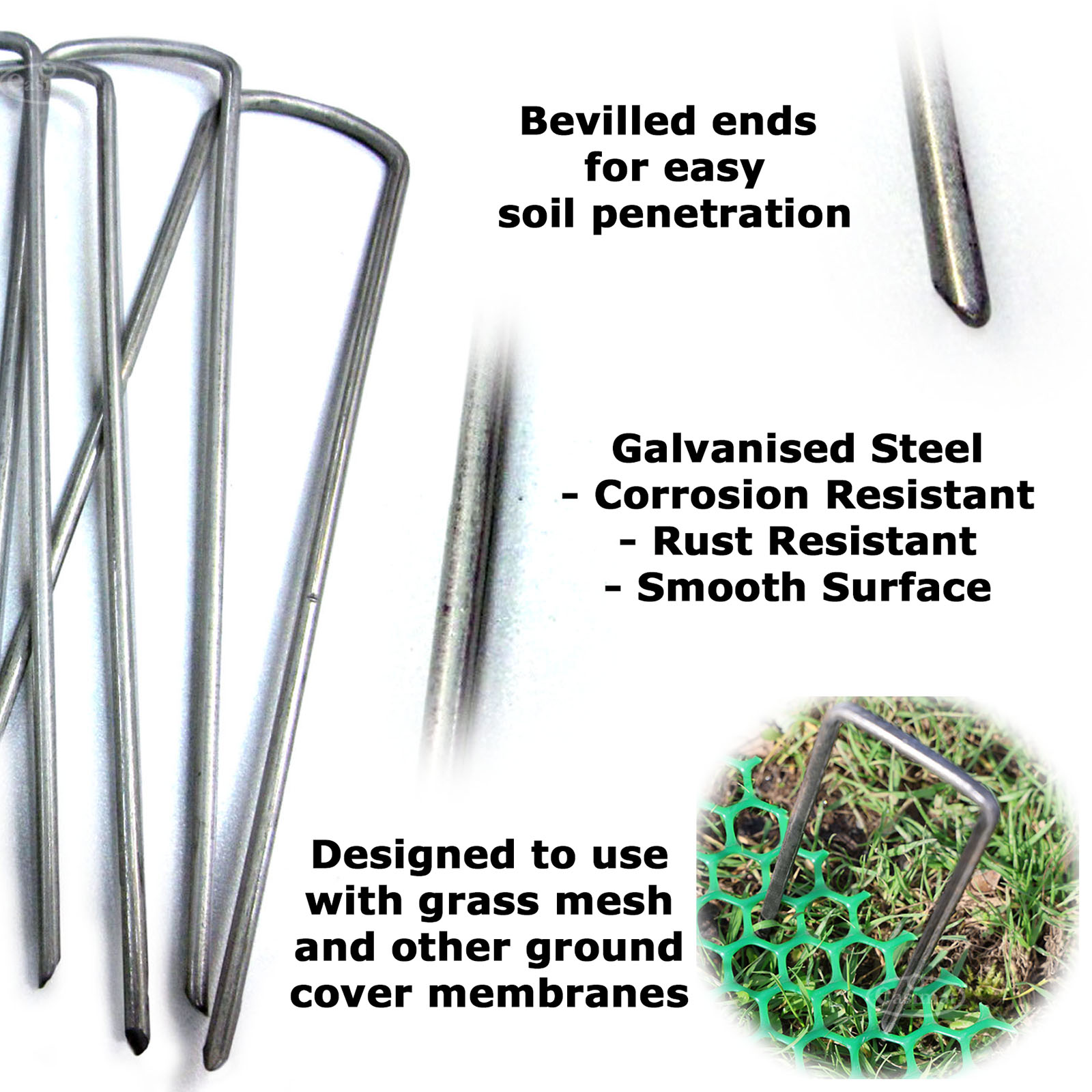 Galvanised U-Pin Pegs For Turf Reinforcement & Grass Protection FED ...
