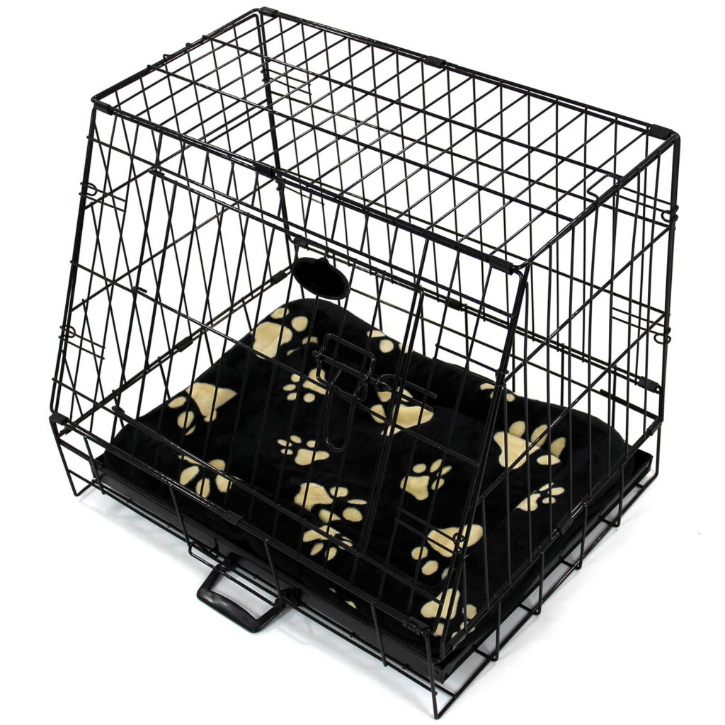 24in Sloping Black Metal Dog Cage with Black Pawbed - Welcome to Actiaspet