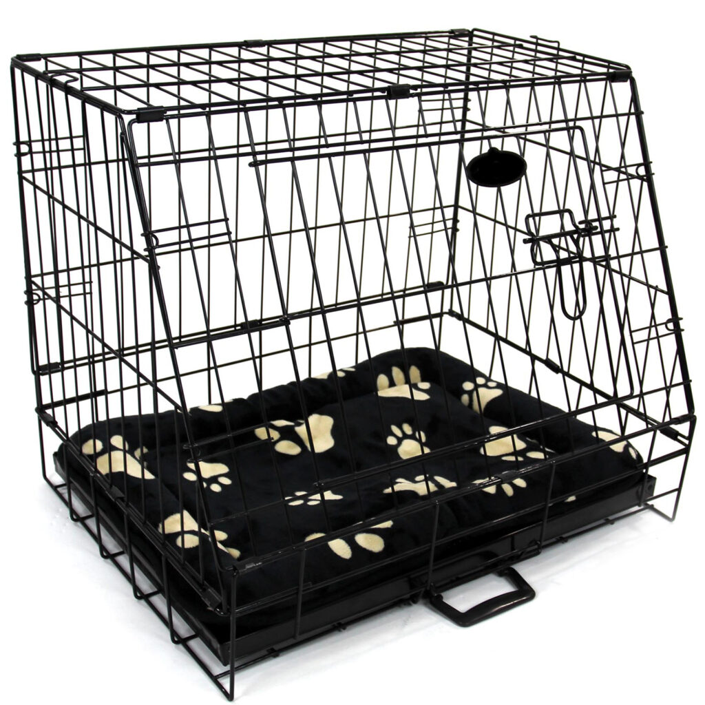 24in Sloping Black Metal Dog Cage with Black Pawbed - Welcome to Actiaspet