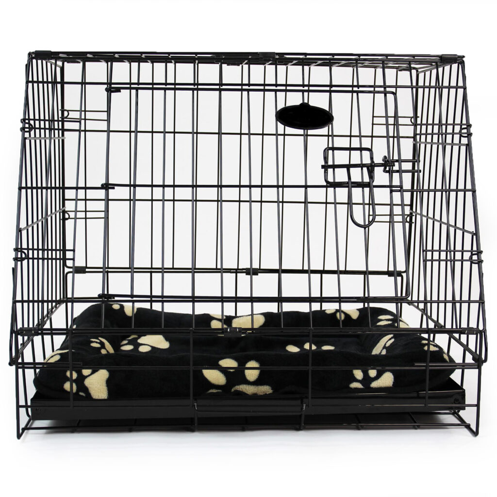 24in Sloping Black Metal Dog Cage with Black Pawbed - Welcome to Actiaspet