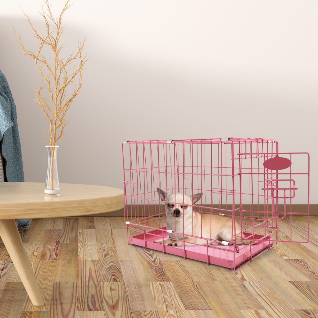 Pink Foldable Dog Cage with Faux Fur Bed - Welcome to Actiaspet